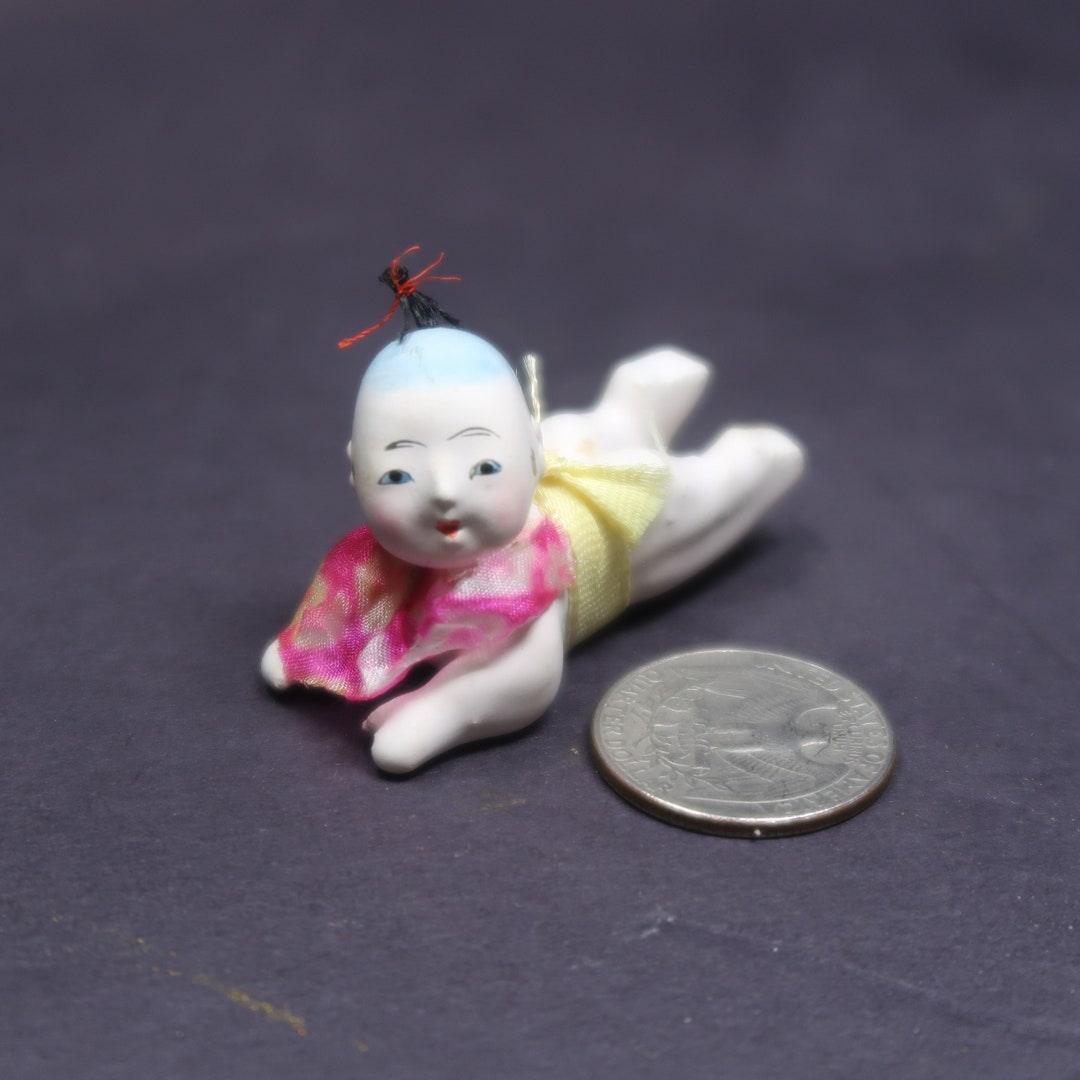Antique 2" Long Miniature Crawling Baby Doll Japanese Porcelain Doll ...