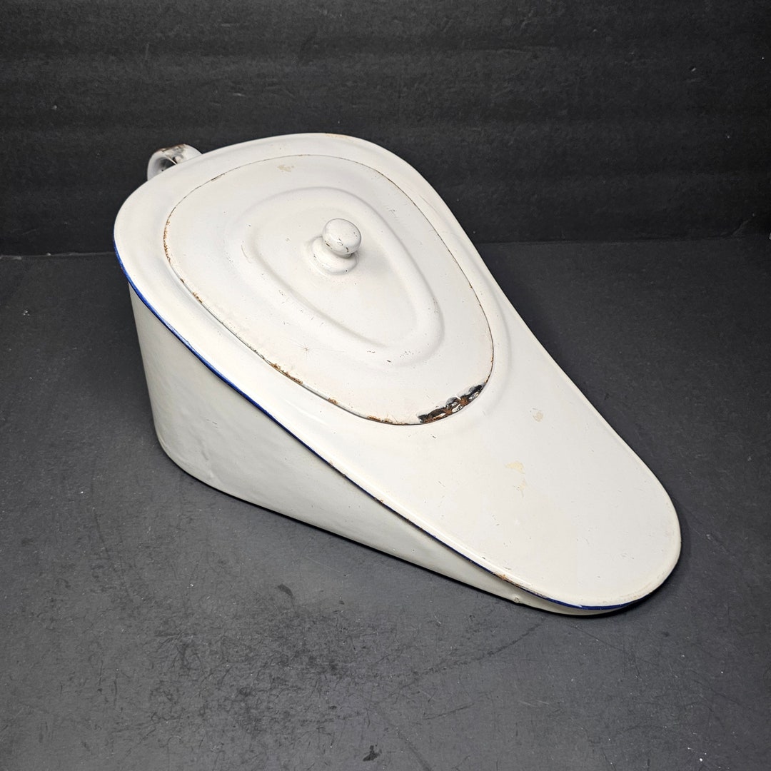 Vintage Hospital Enamelware Bed Pan With Lid & Handle - Etsy