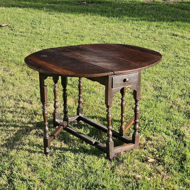 Antique English Drop Leaf Gateleg Dark Oval Oak End Table 28.5h - Etsy