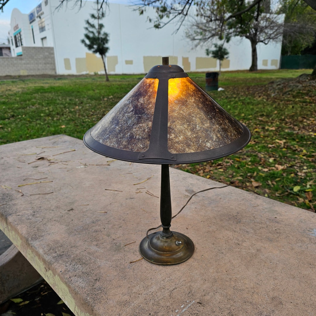 Antique Arts & Crafts Mission Style Brass Table Lamp With Mica Shade - Etsy