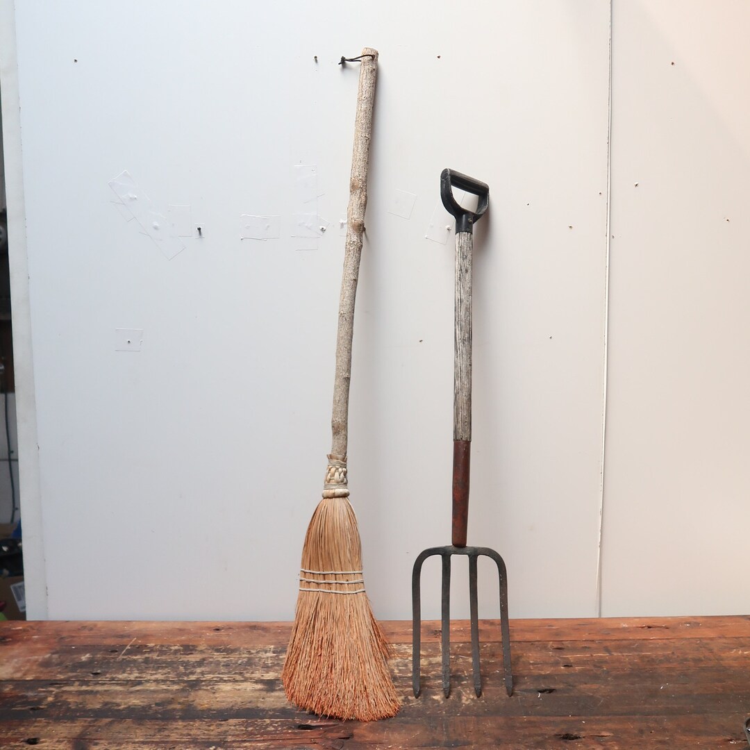 Set of 2 Besom Broom & Four Prong Pitchfork Vintage Gardening Tools - Etsy