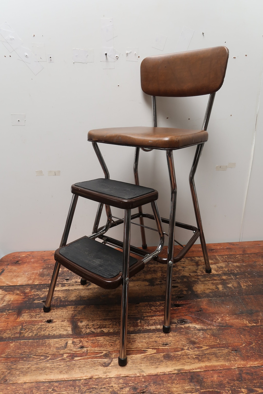 Vintage COSCO Pull Out Steps Chair Stool Brown & Chrome free - Etsy