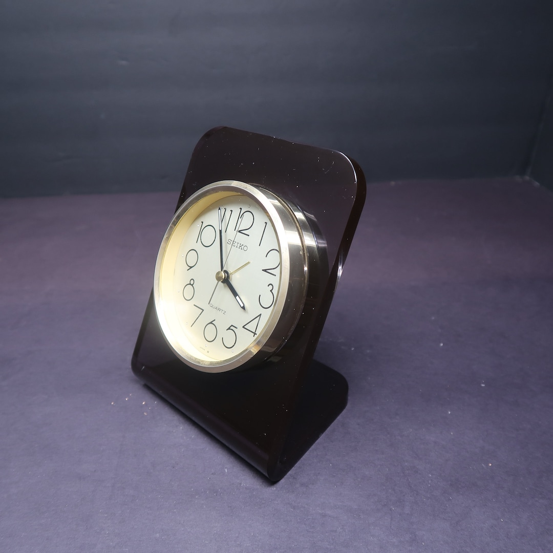 Vintage Seiko Smoked Lucite & Brass Desk Clock 1980s Works - Etsy