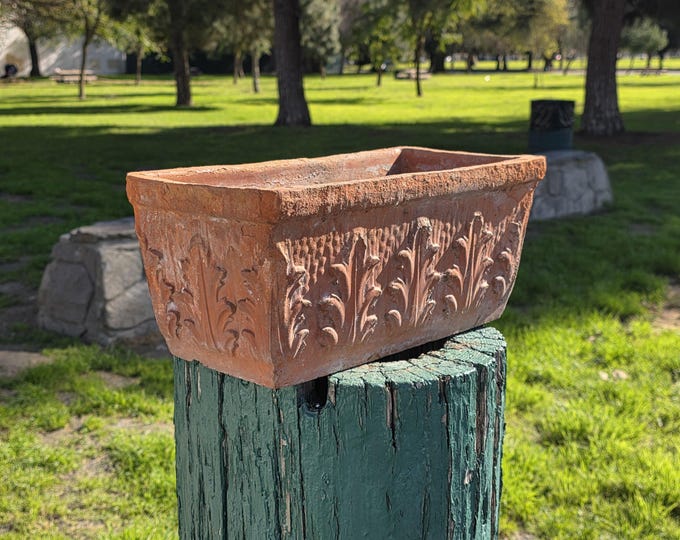 Italian Terracotta Rectangular Planter (acanthus Relief) 14.5"l X 7"w X ...