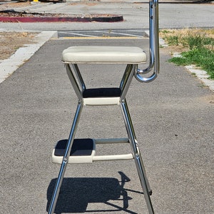 Vintage COSCO Kitchen Step Chair Stool With Flip up Seat White & Chrome ...