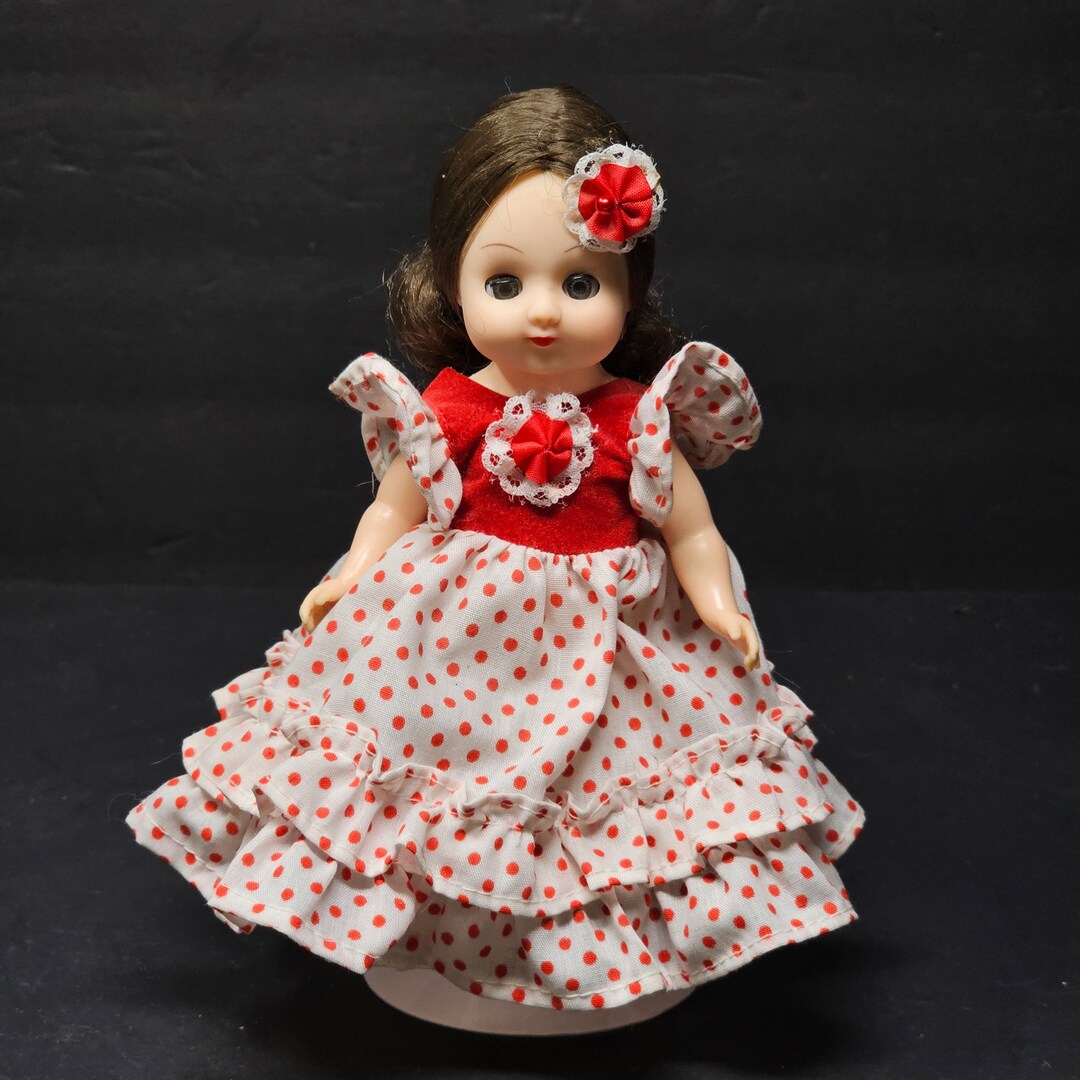 Vintage Symbol of Quality Doll 7" Dark Hair Red and White Polka Dot ...