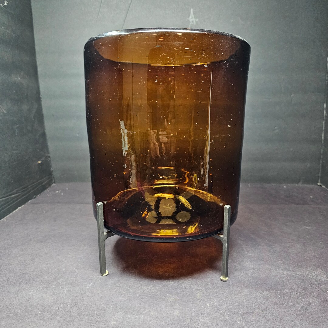 Amber Glass Cylinder Storage Container Flower Vase With Metal Stand - Etsy