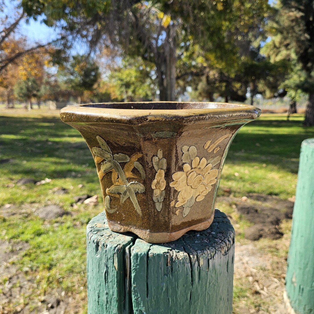 Chinese Glazed Flower Planter Pot Flower & Bamboo Motif 11 X 11 X 7h - Etsy