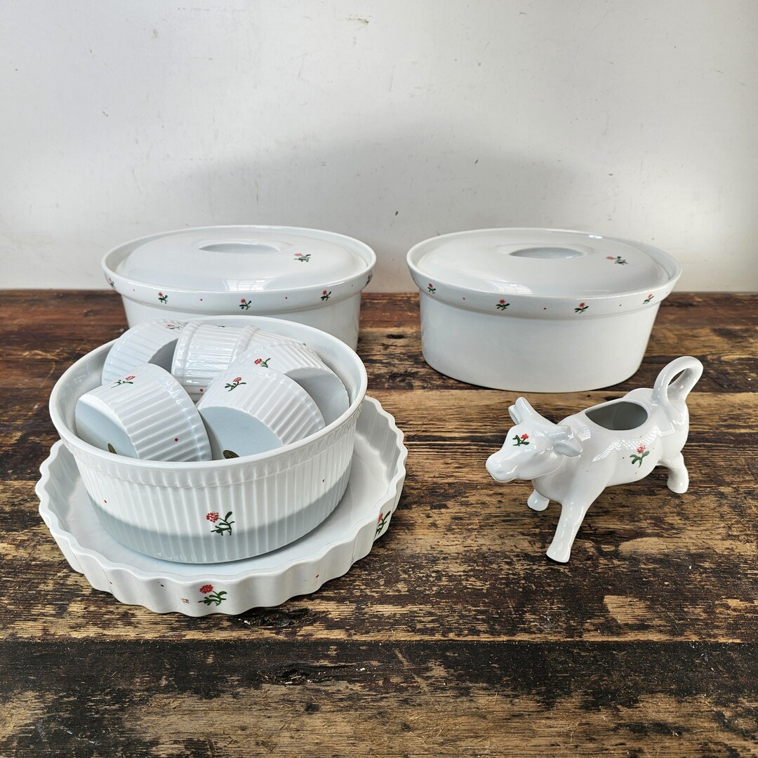 Retro Floral Kitchen Set /creamer/ramekins/covered Casserole Dish/pie ...