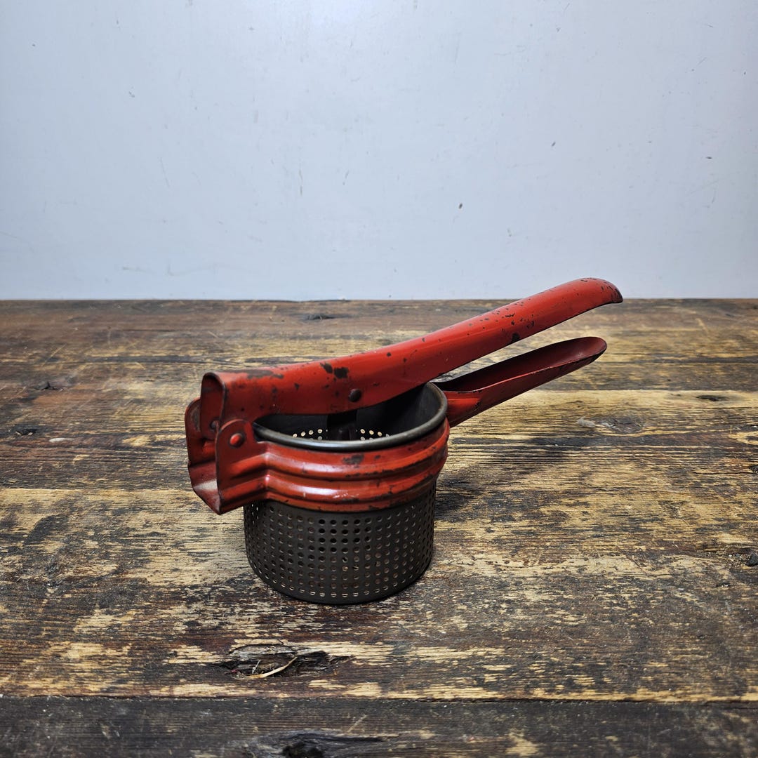 Vintage Red Metal Handle Potato Masher - Etsy