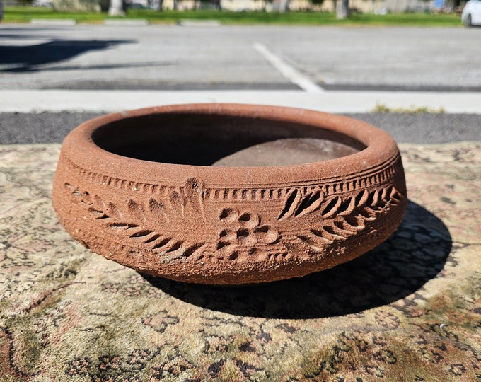 Rhombus Shape Terra Cotta Low Pottery Planter Bowl Weathered 12 Dia X 4 ...