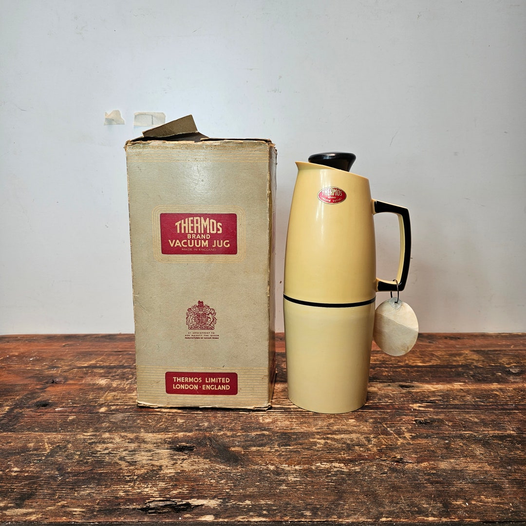 Thermos Vacuum Jag Flask 58Q Black & Yellow Made in England 1950's - Etsy