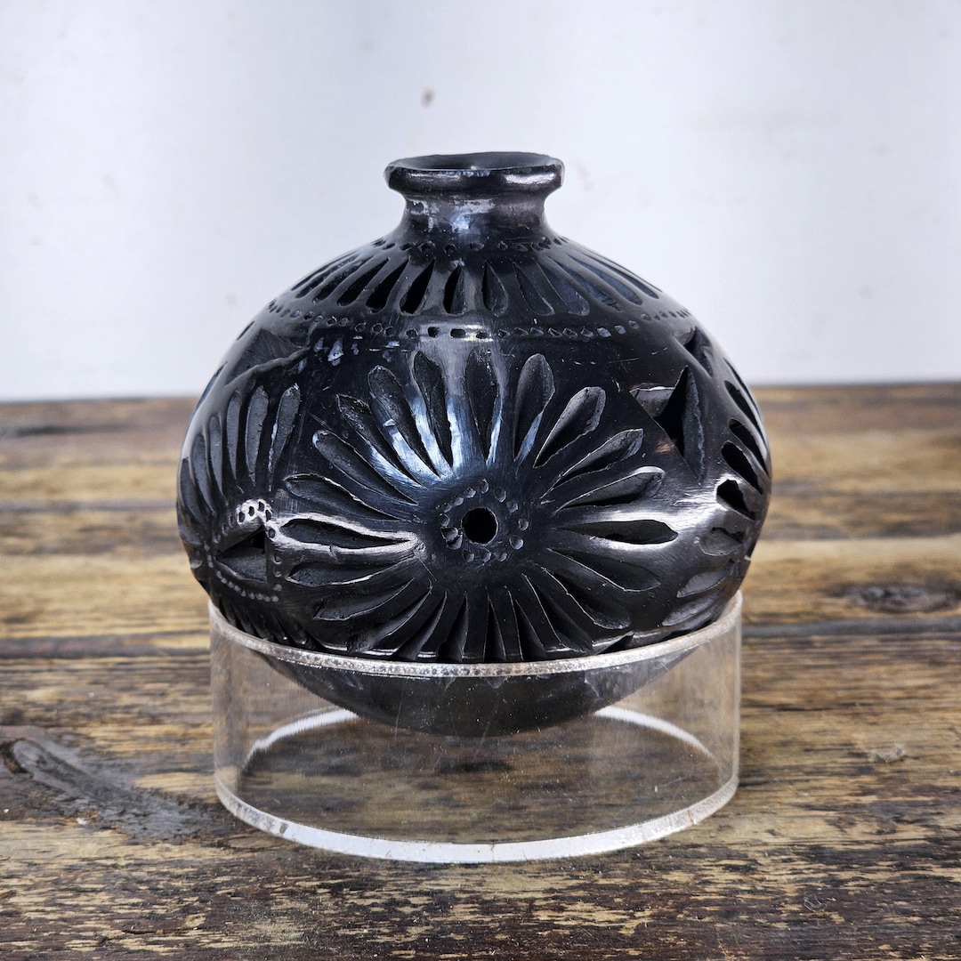 Vintage Barro Negro Pottery Cut Out Black Mexican Folk Art Oaxaca ...