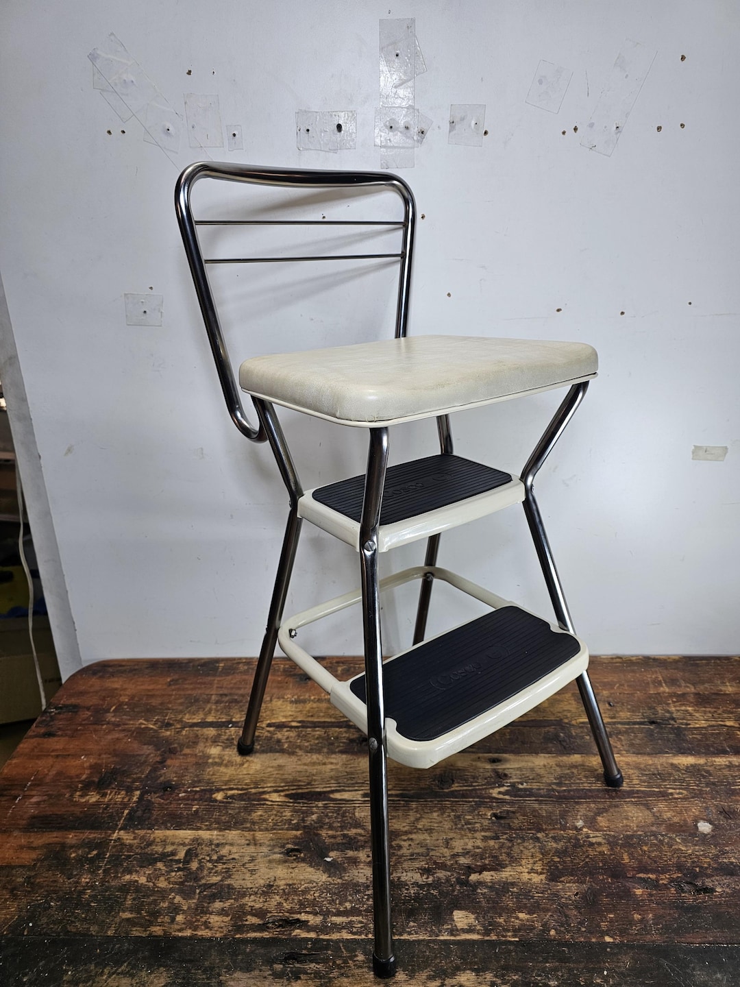 Vintage COSCO Kitchen Step Chair Stool With Flip up Seat Cream White ...