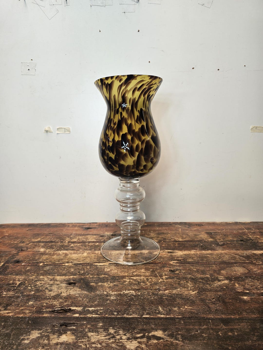 Large Tortoise Shell Hand Blown Glass Flower Vase 7.75" Dia X 20.75" H ...