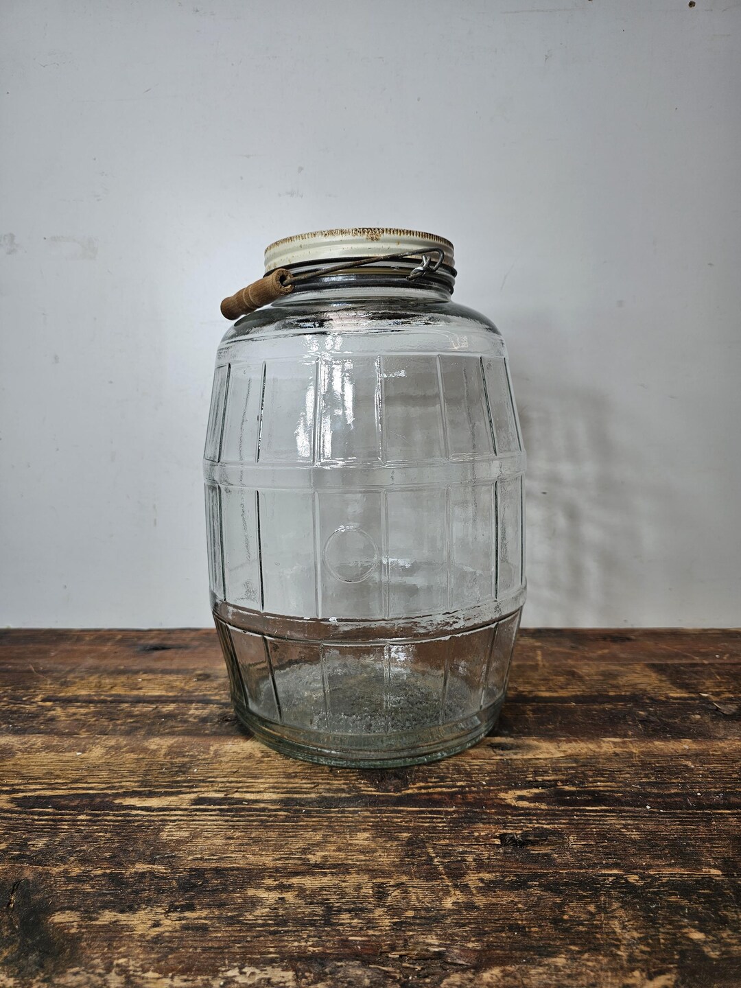 Vintage 2.5 Gal Glass Pickle Barrel Jar With Lid and Wood Handle 13h - Etsy