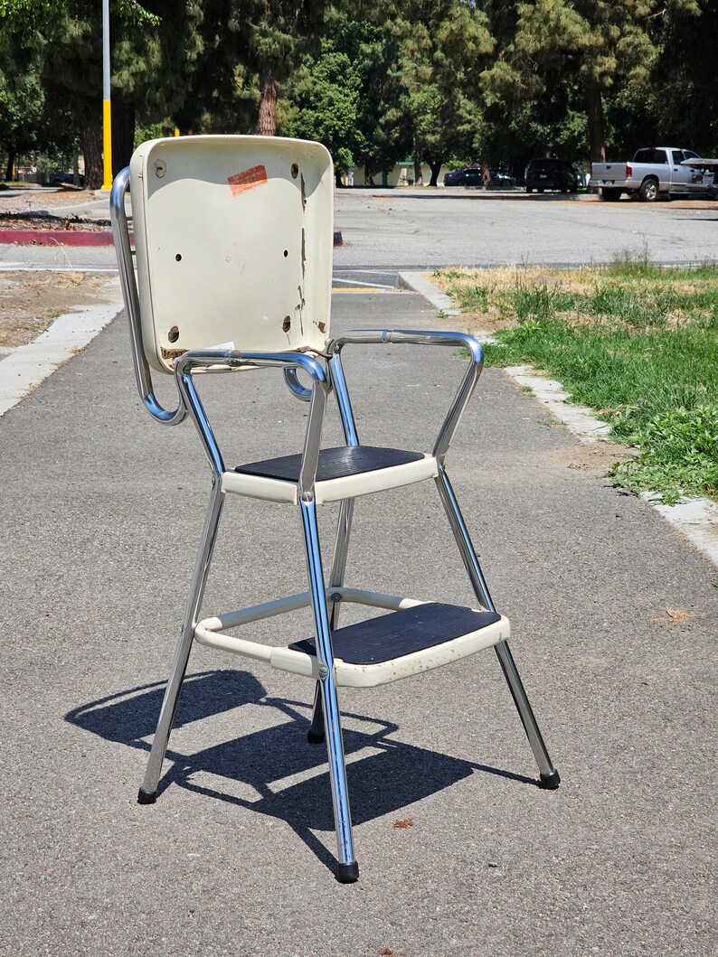 Vintage COSCO Kitchen Step Chair Stool With Flip up Seat White & Chrome ...