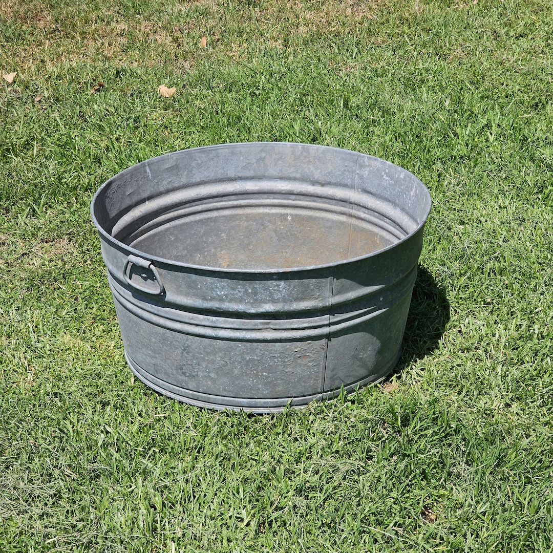 Vintage Round Galvanized Steel Wash Tub 24 Dia X 11.75 H - Etsy