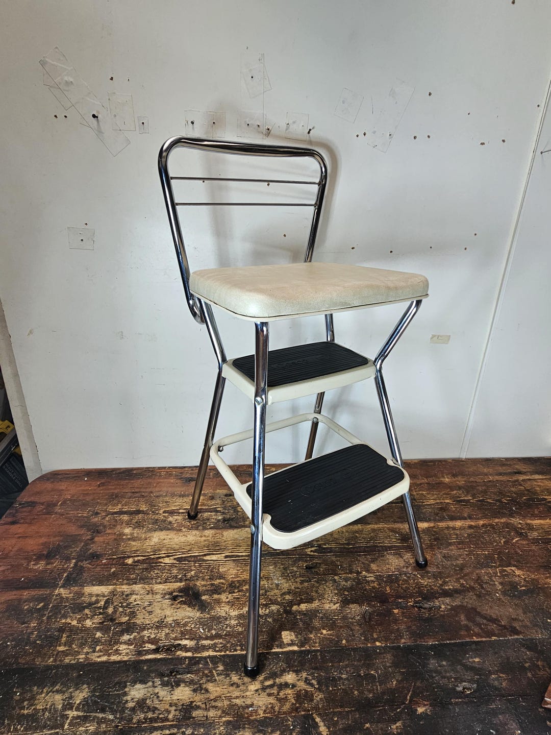 Vintage COSCO Kitchen Step Chair Stool With Flip up Seat Cream White ...