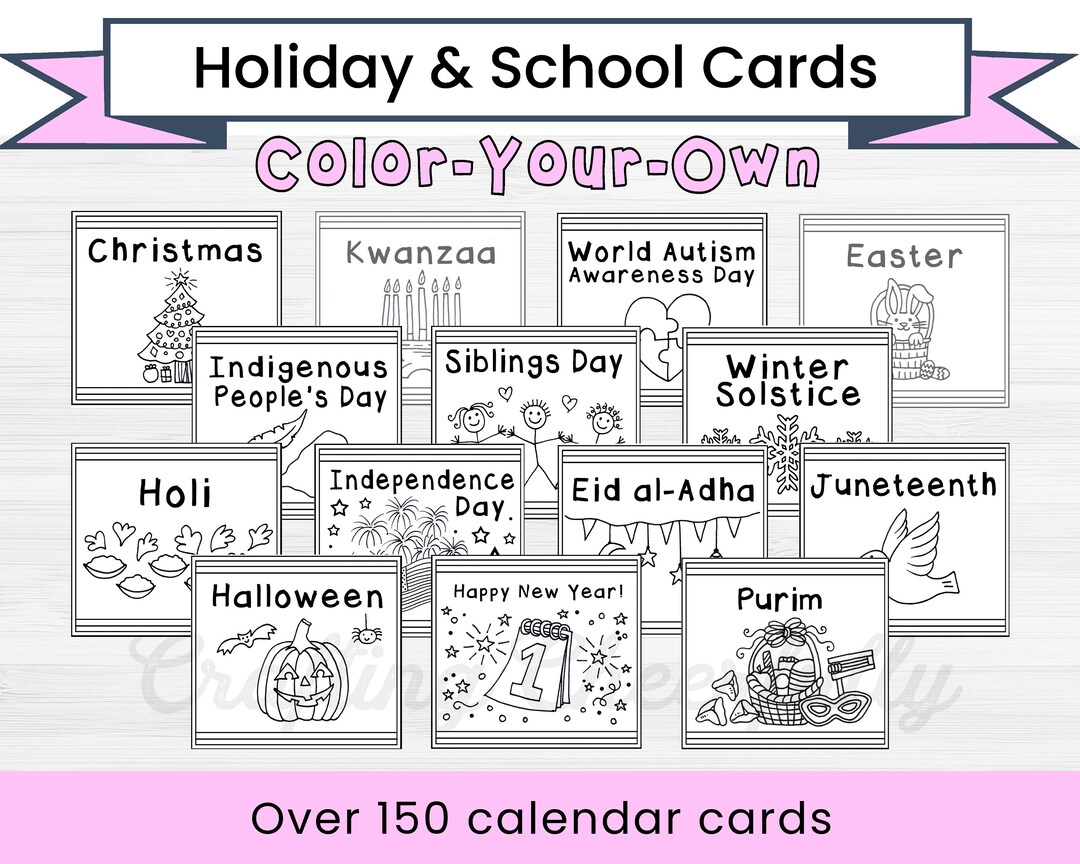 Holiday Calendar Cards USA Holidays, Observances & More Coloring Pages ...