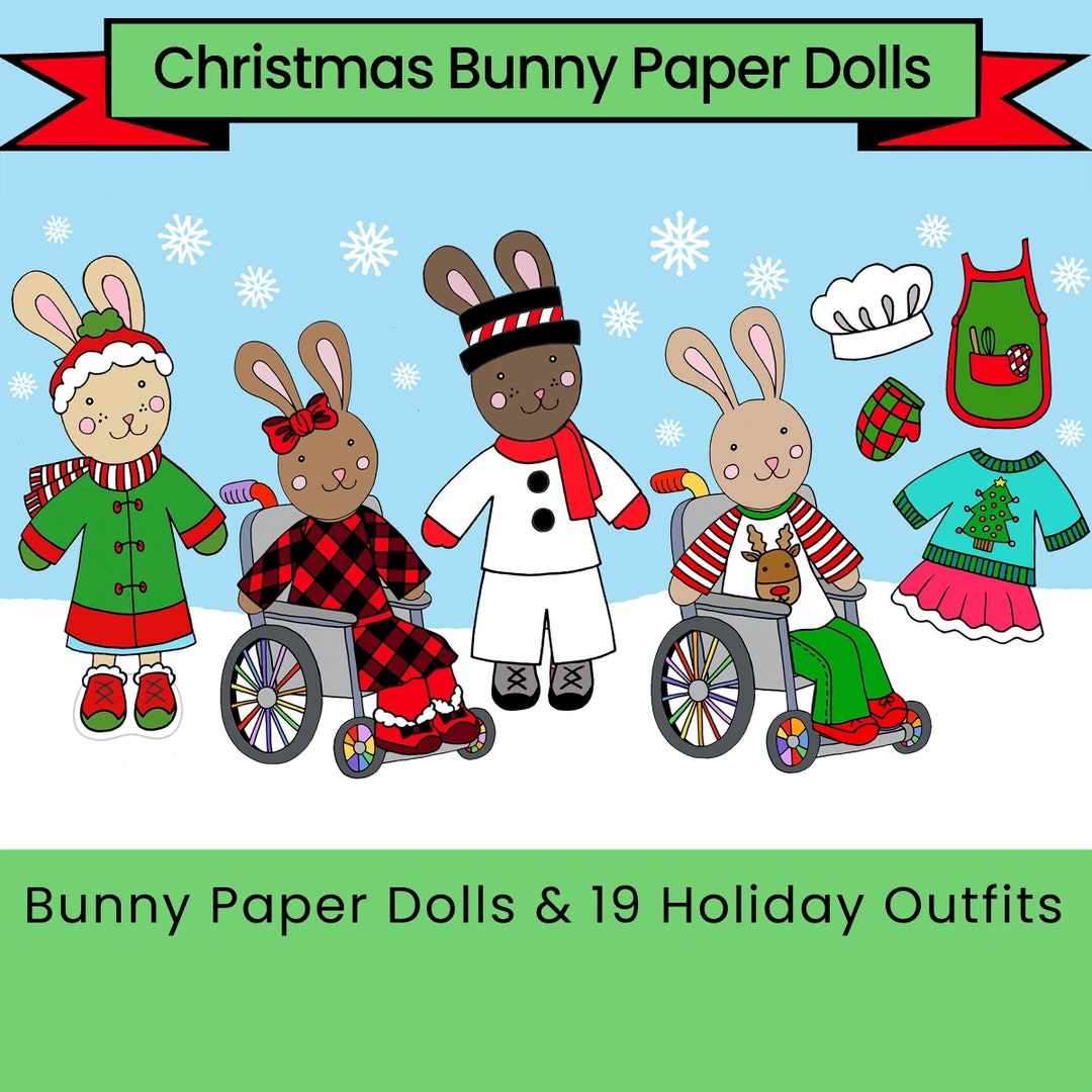 Christmas Bunny Paper Dolls Printable Paper Dolls Digital Download - Etsy
