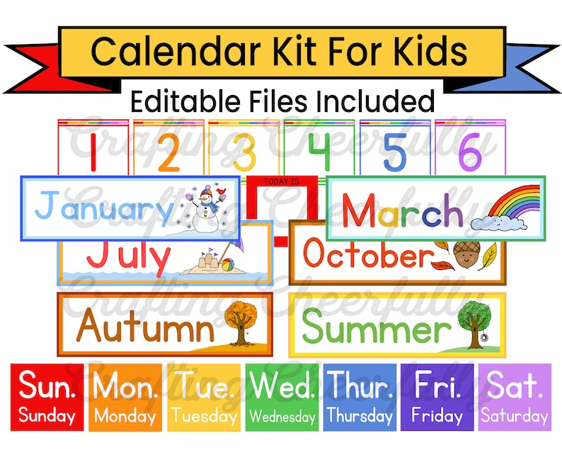 Pocket Calendar Kit for Kids Editable Pocket Chart Cards | Etsy