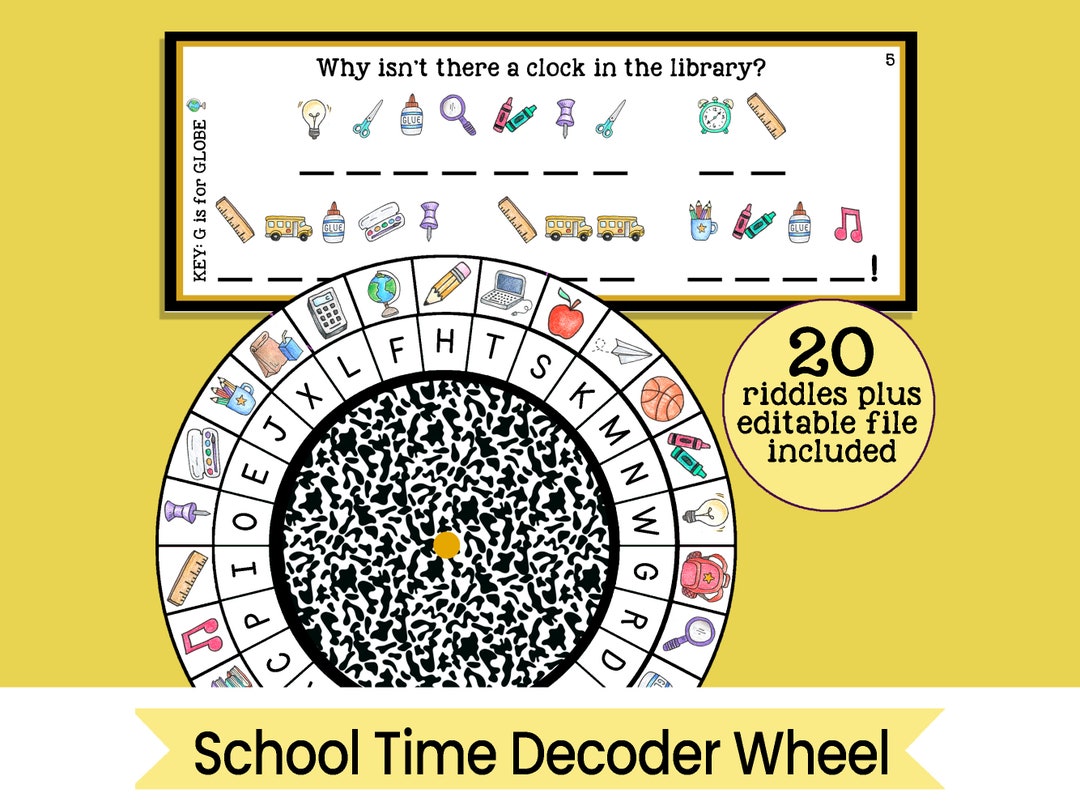 School Time Decoder Wheel Cipher Wheel Kid's School-themed Activity ...