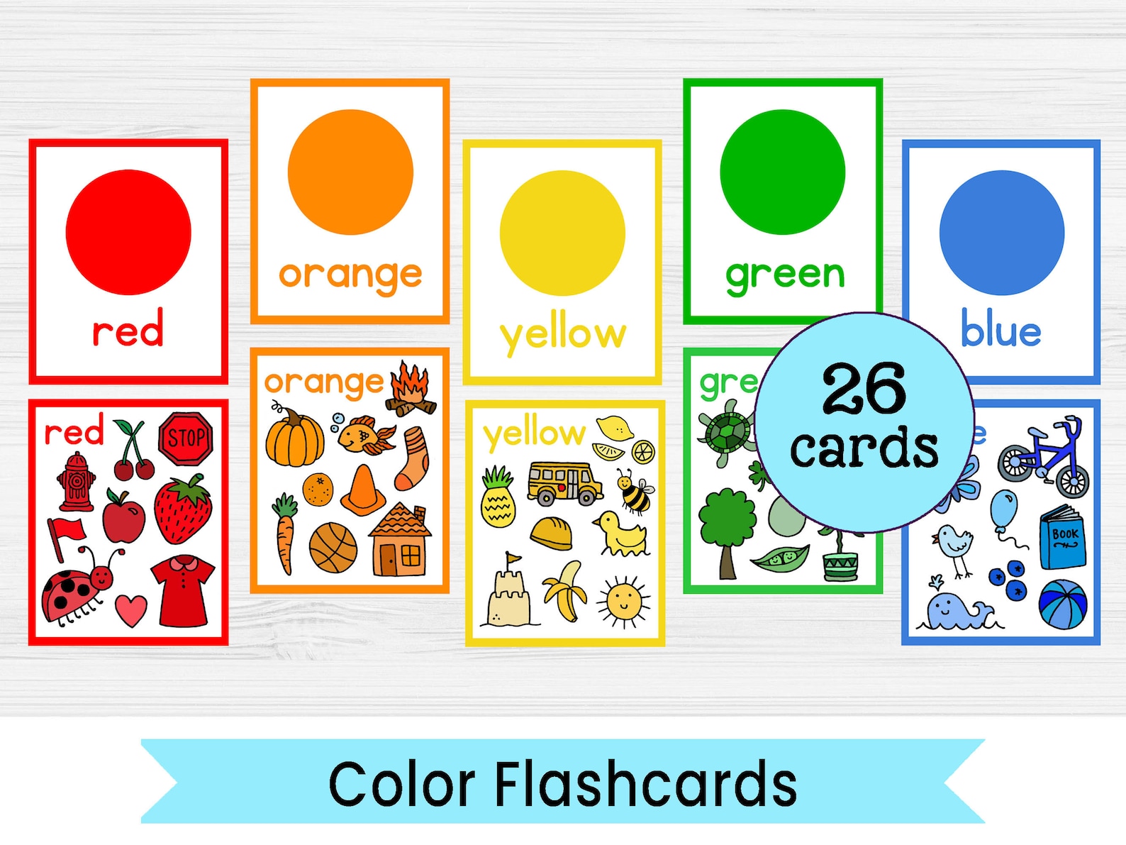 Color Flashcards 13 Colors, 26 Cards - Etsy