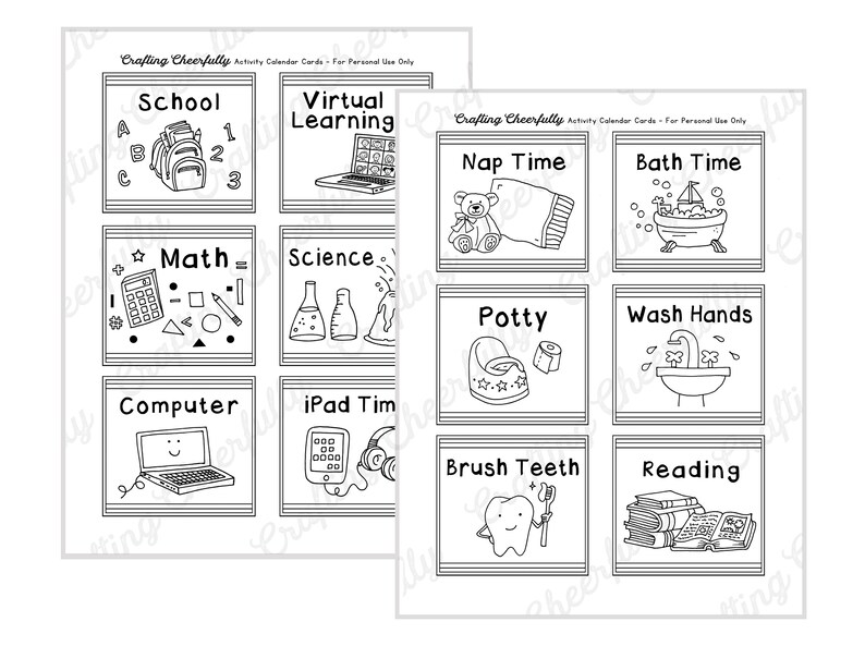 Daily Activity Schedule Cards Coloring Pages Calendar - Etsy