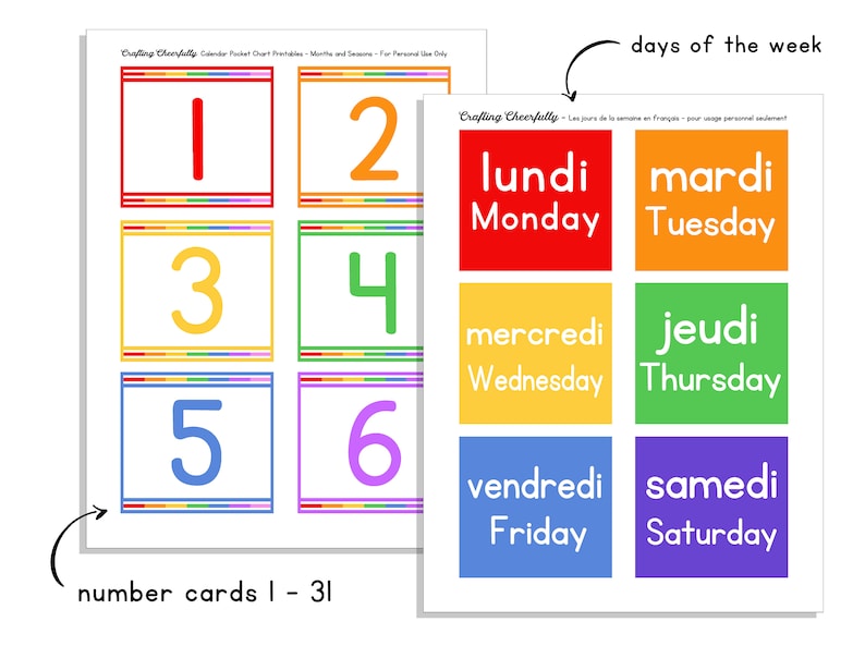 Dual Language French Calendar Kit for Kids, French and English, Pocket ...