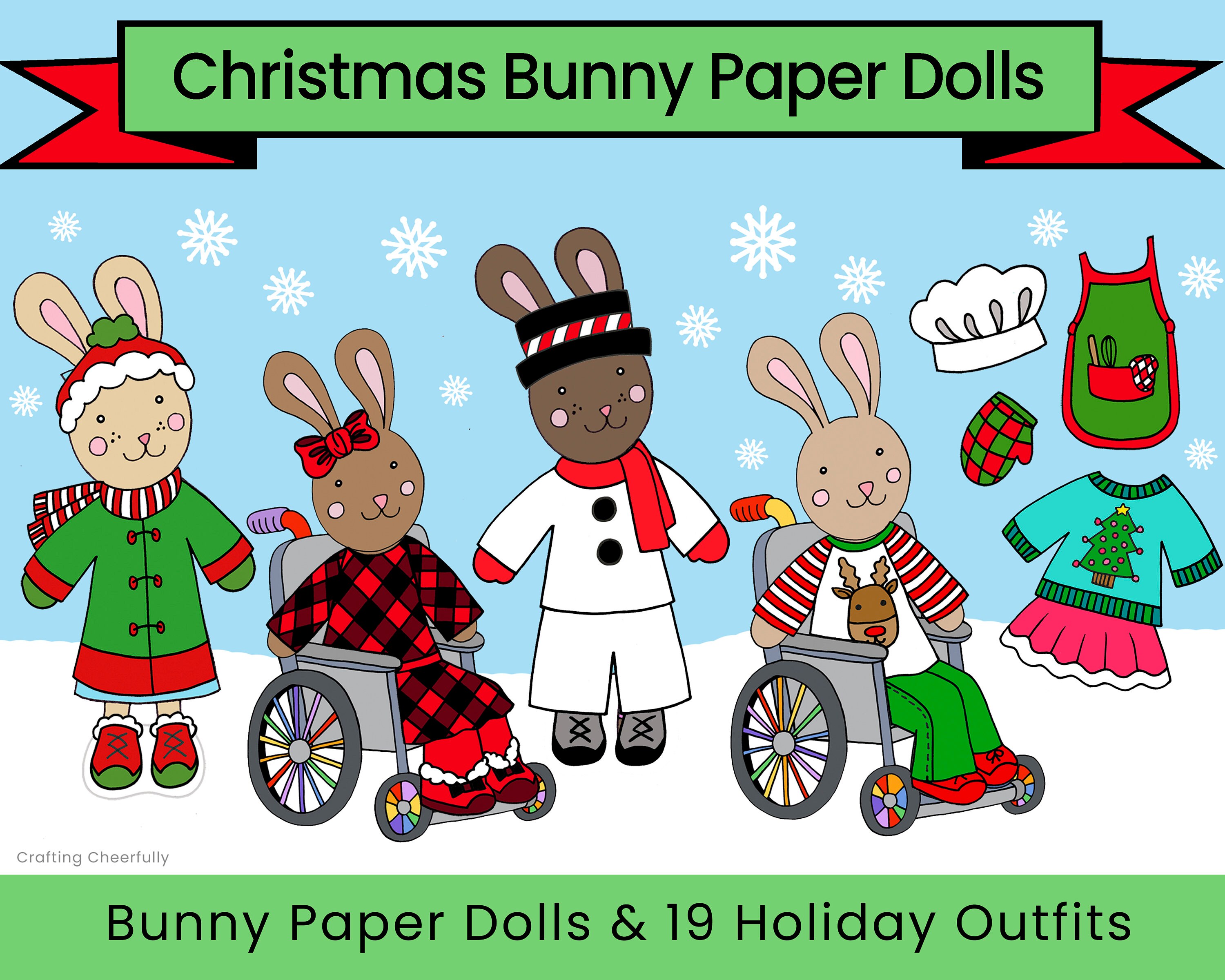 Christmas Bunny Paper Dolls Printable Paper Dolls Digital - Etsy