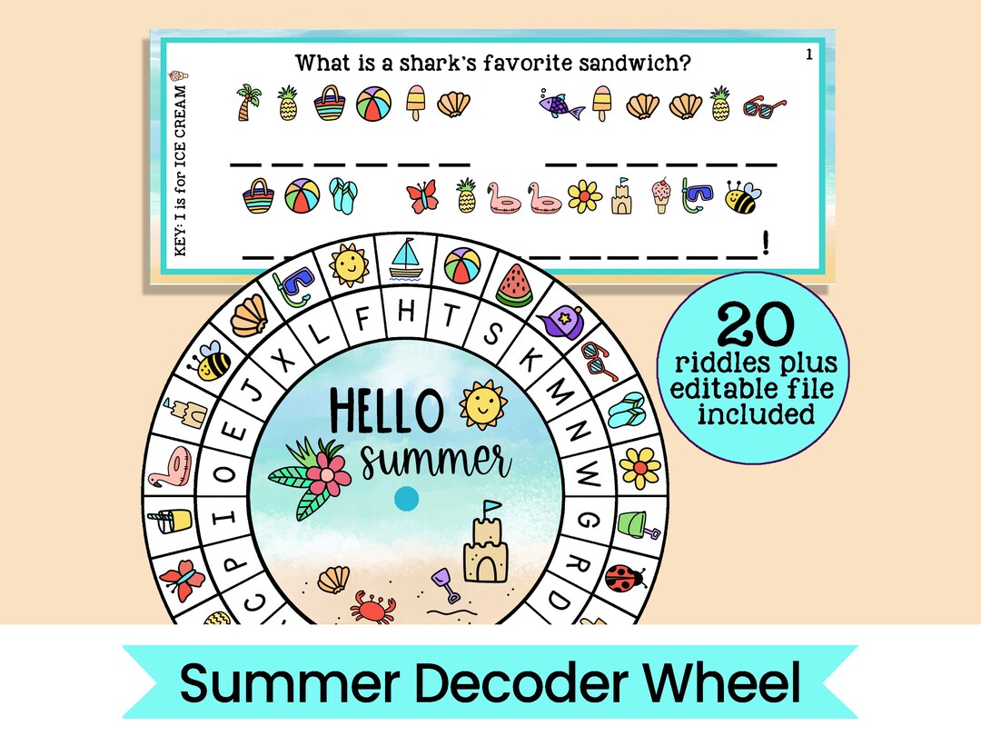 Summer Decoder Wheel - Cipher Wheel - Printable Activity - Etsy