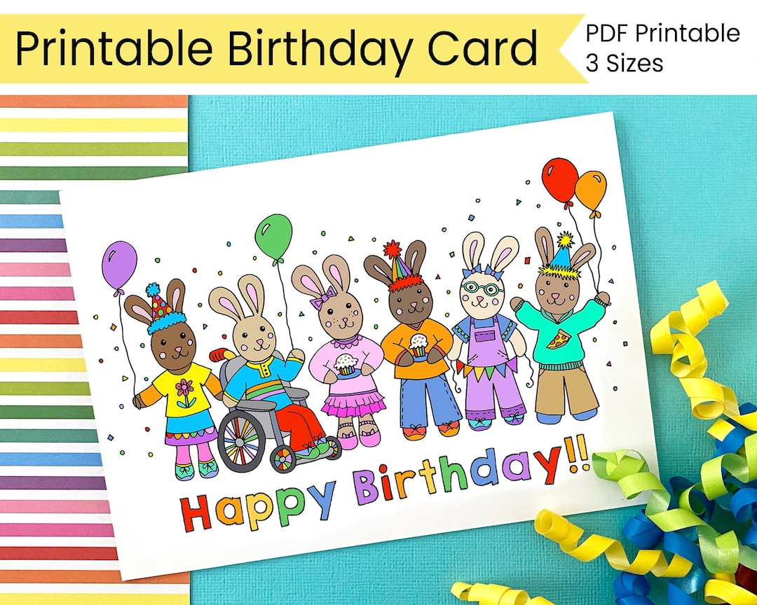 Printable Kid's Birthday Card Colorful Children's Birthday Card Digital ...