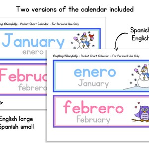 Dual Language Spanish and English Pocket Chart Calendar Printables ...