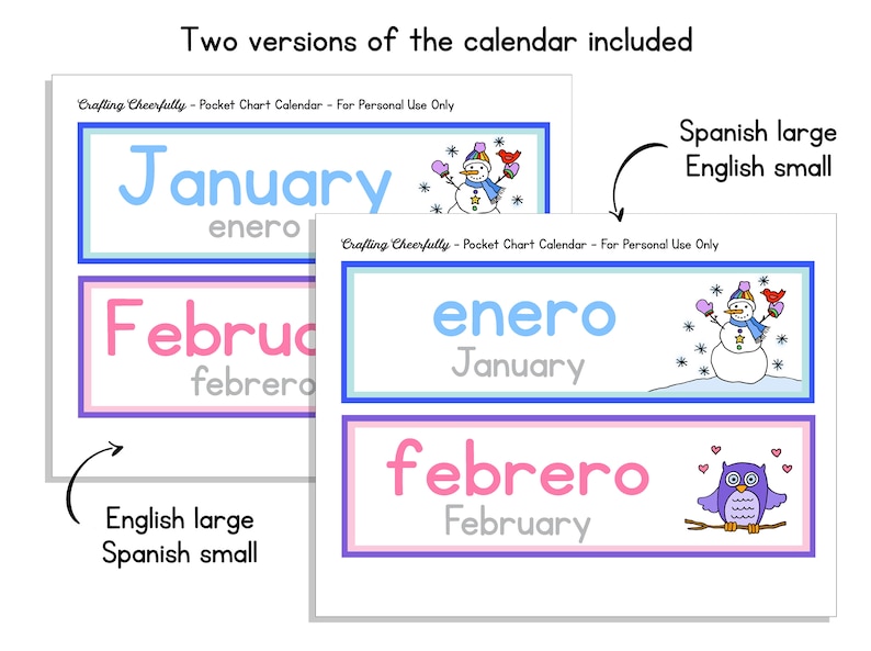 Dual Language Spanish and English Pocket Chart Calendar Printables ...
