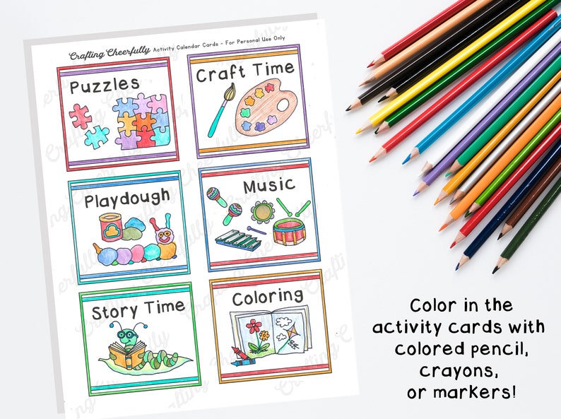 Daily Activity Schedule Cards Coloring Pages Calendar - Etsy