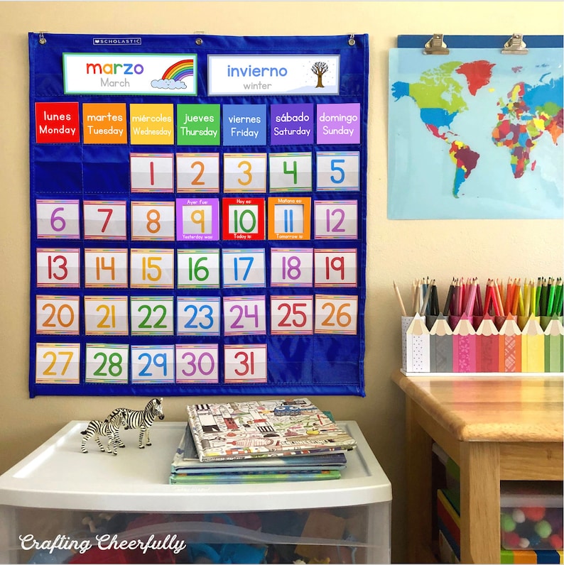 Dual Language Spanish and English Pocket Chart Calendar Printables ...