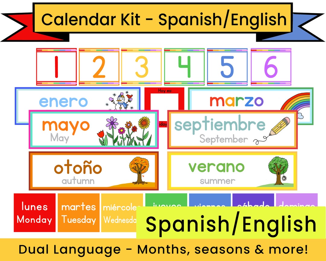 Dual Language Spanish and English Pocket Chart Calendar Printables ...