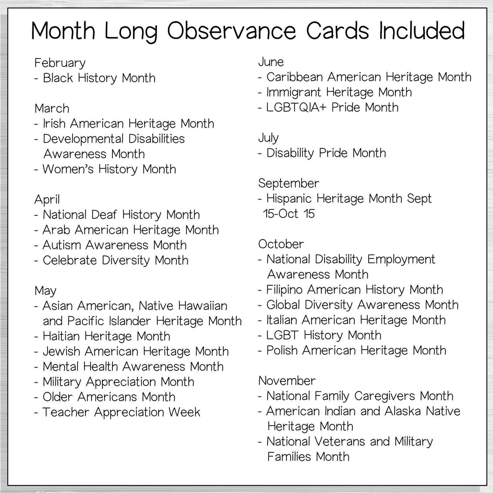 Holiday Calendar Cards American Holidays and Observances Editable ...