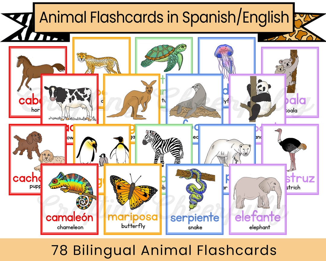 Bilingual Animal Flashcards in Spanish and English 78 Printable Picture ...