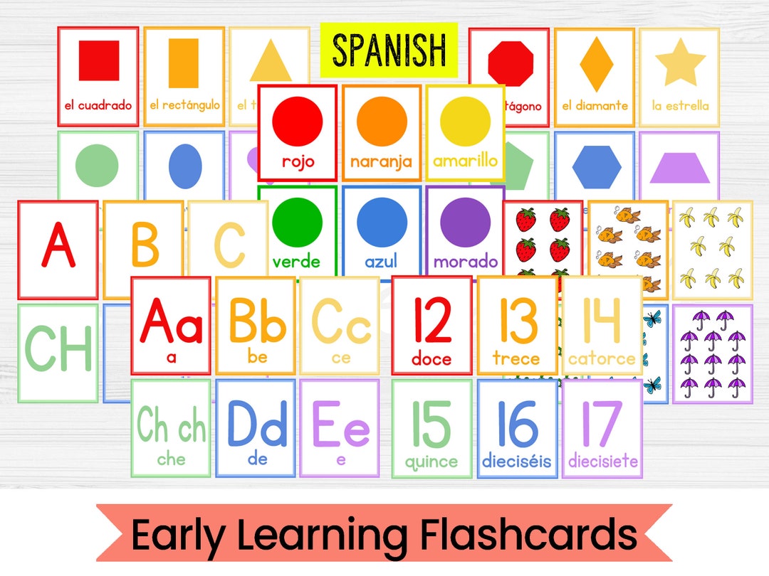 Spanish Early Learning Flashcards - Number, Shape, Color and Alphabet ...