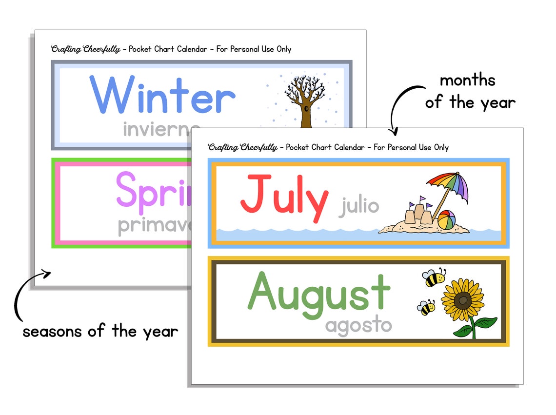 Dual Language Spanish and English Pocket Chart Calendar Printables ...