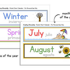 Dual Language Spanish and English Pocket Chart Calendar Printables ...
