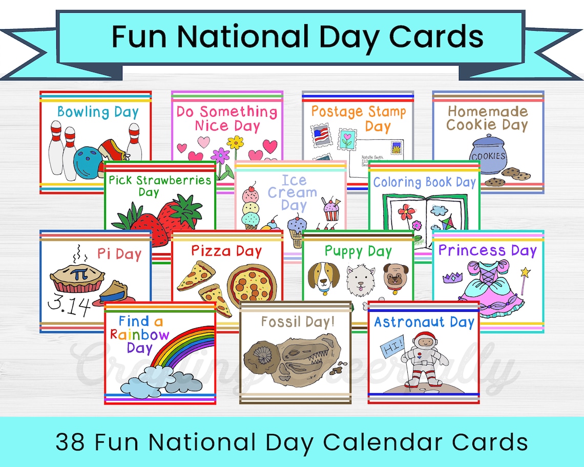 Fun National Day Cards for Children's Calendar Calendar - Etsy Australia