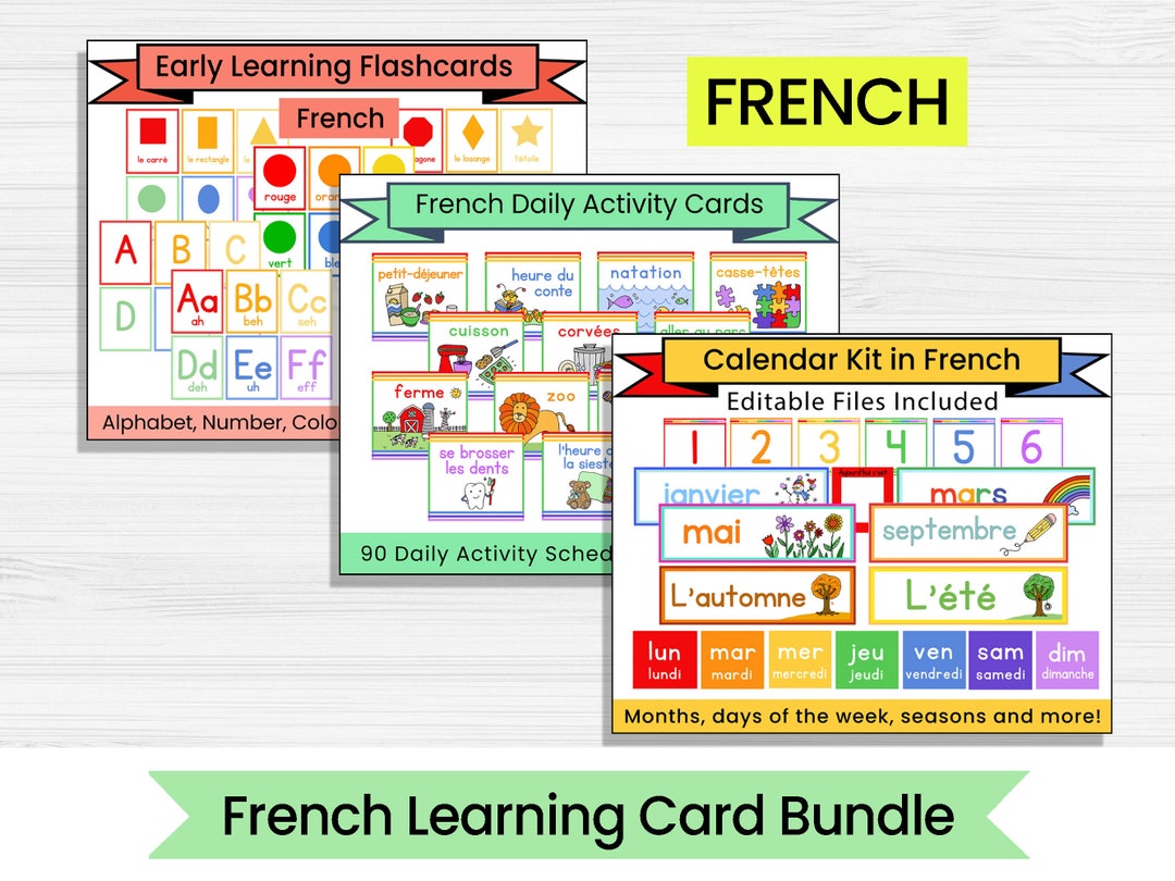 French Learning Bundle - Calendar Cards and Learning Flashcards ...