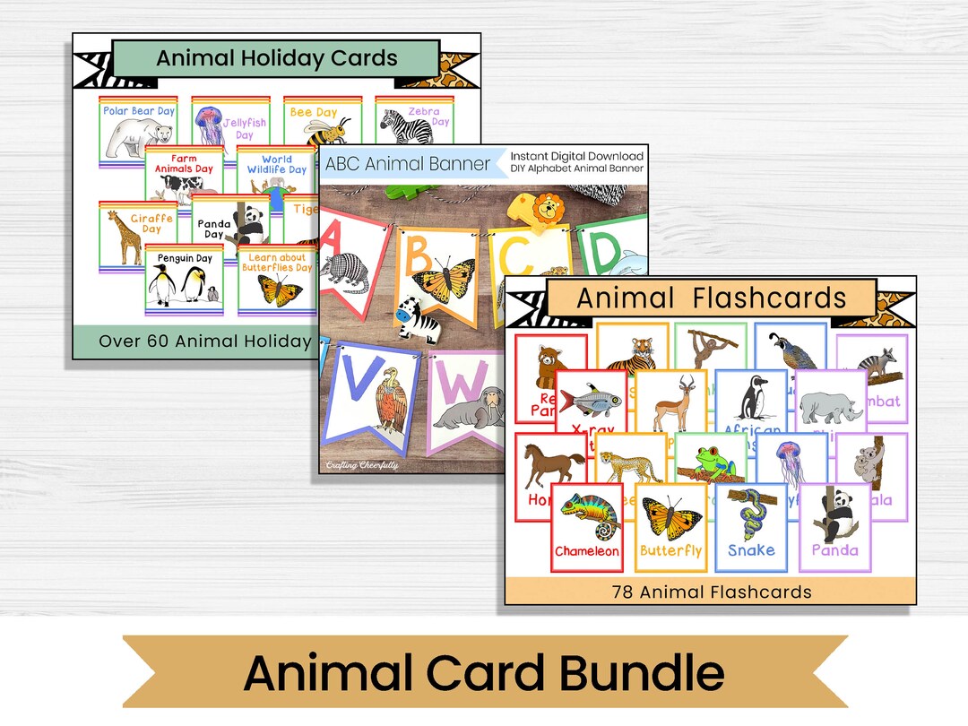 Animal Themed Card Bundle - Animal Holidays, Animal Flashcards, ABC ...