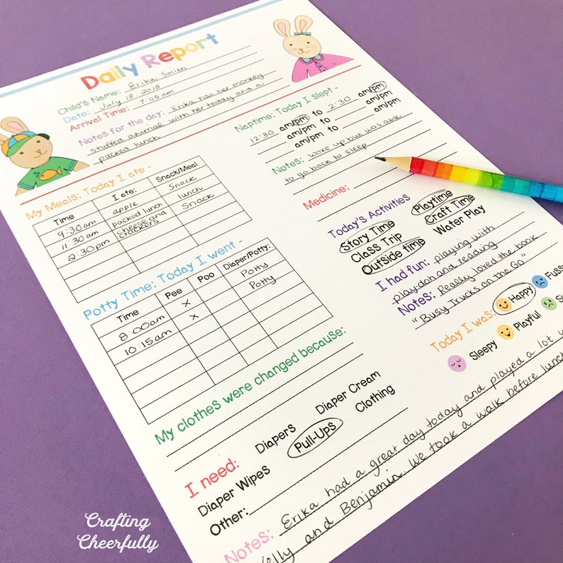 Infant Daily Report In-home Preschool Daycare Nanny Log - Etsy