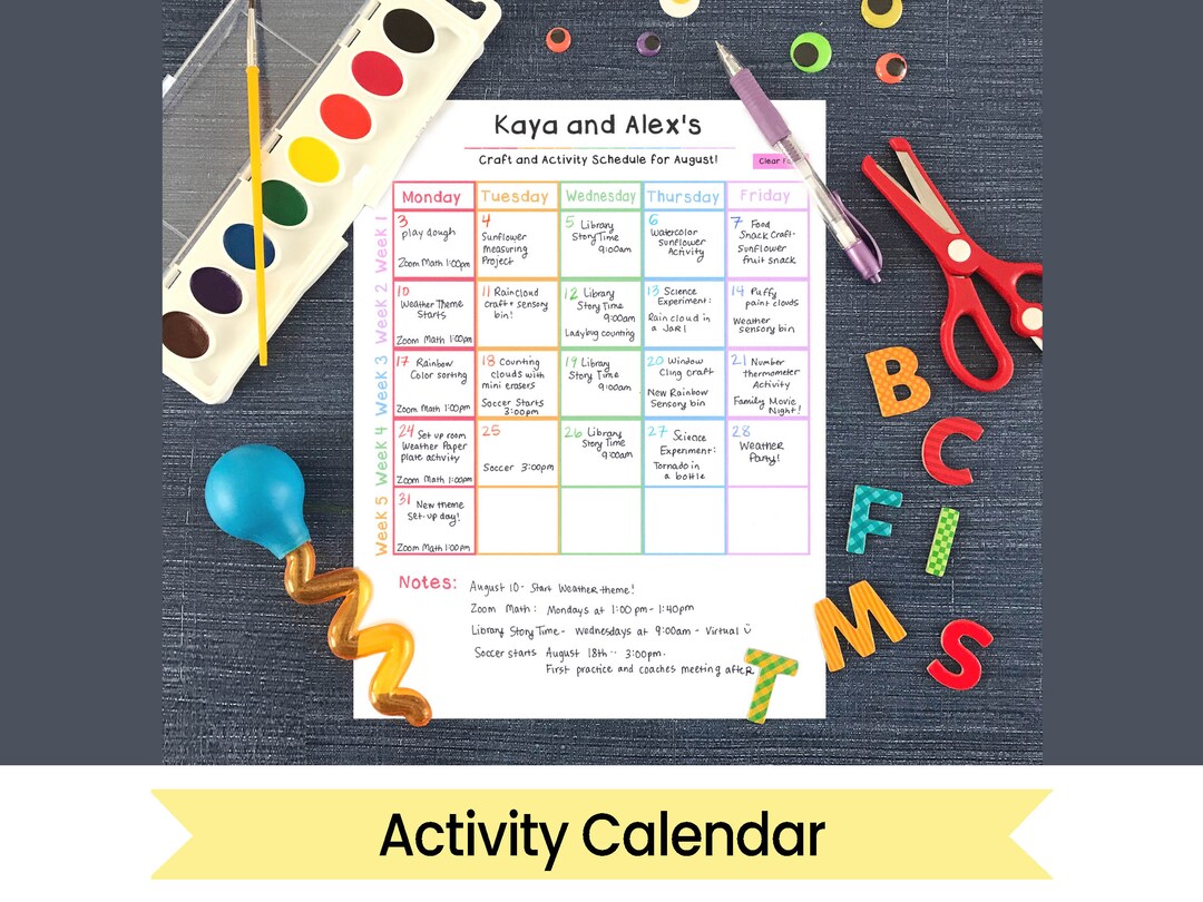 Activity Calendar - Homeschool, Preschool. Printable PDF Packet and ...