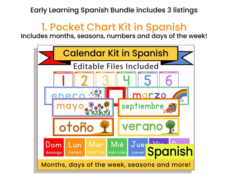 Spanish Early Learning Calendar and Cards Bundle Flashcards - Etsy