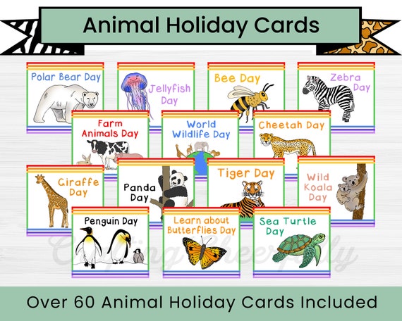 Animal Holiday Cards Children's Calendar Cards Instant - Etsy